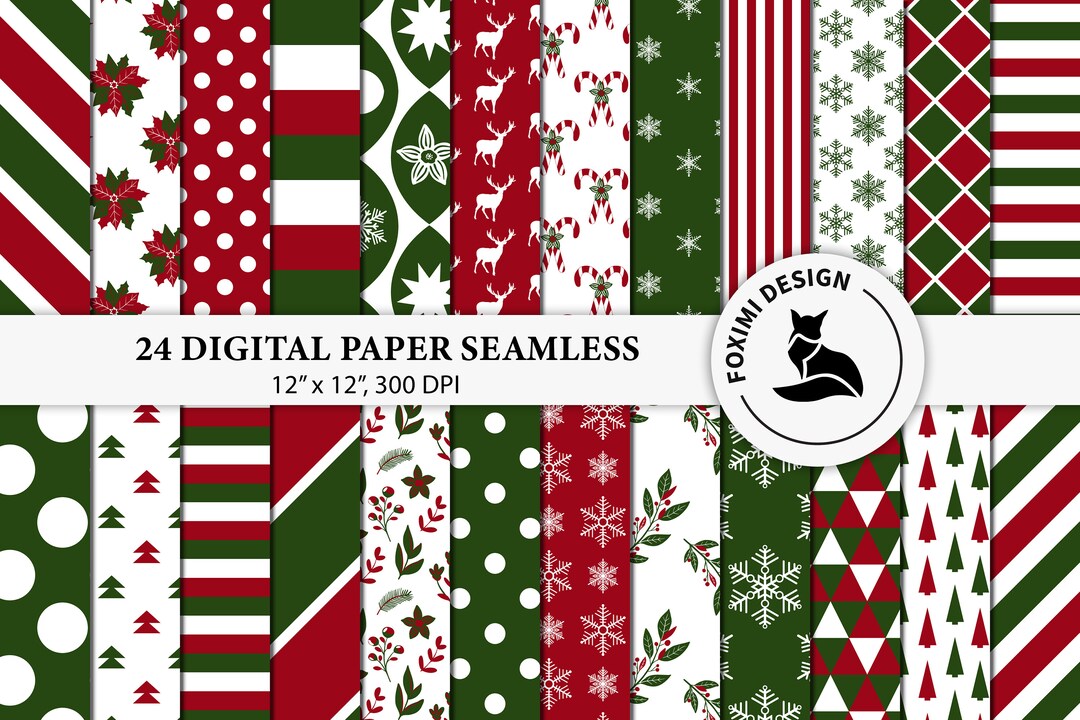24 Digital Paper Christmas Seamless 12''x12'' 300 DPI, Digital Paper ...