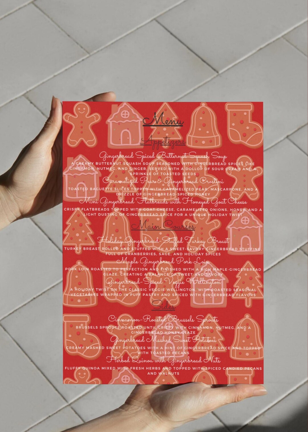 Gingerbread Cookies Christmas Menus Festive Red & Gingerbread Holiday ...