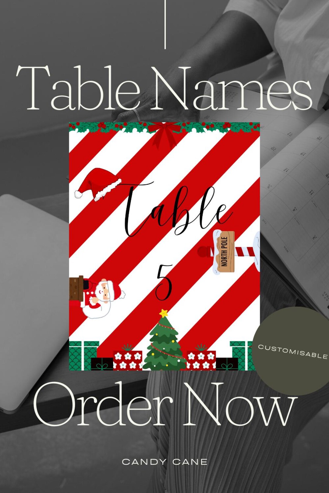 Candy Cane Christmas Table Names Festive Red & White Holiday Table ...