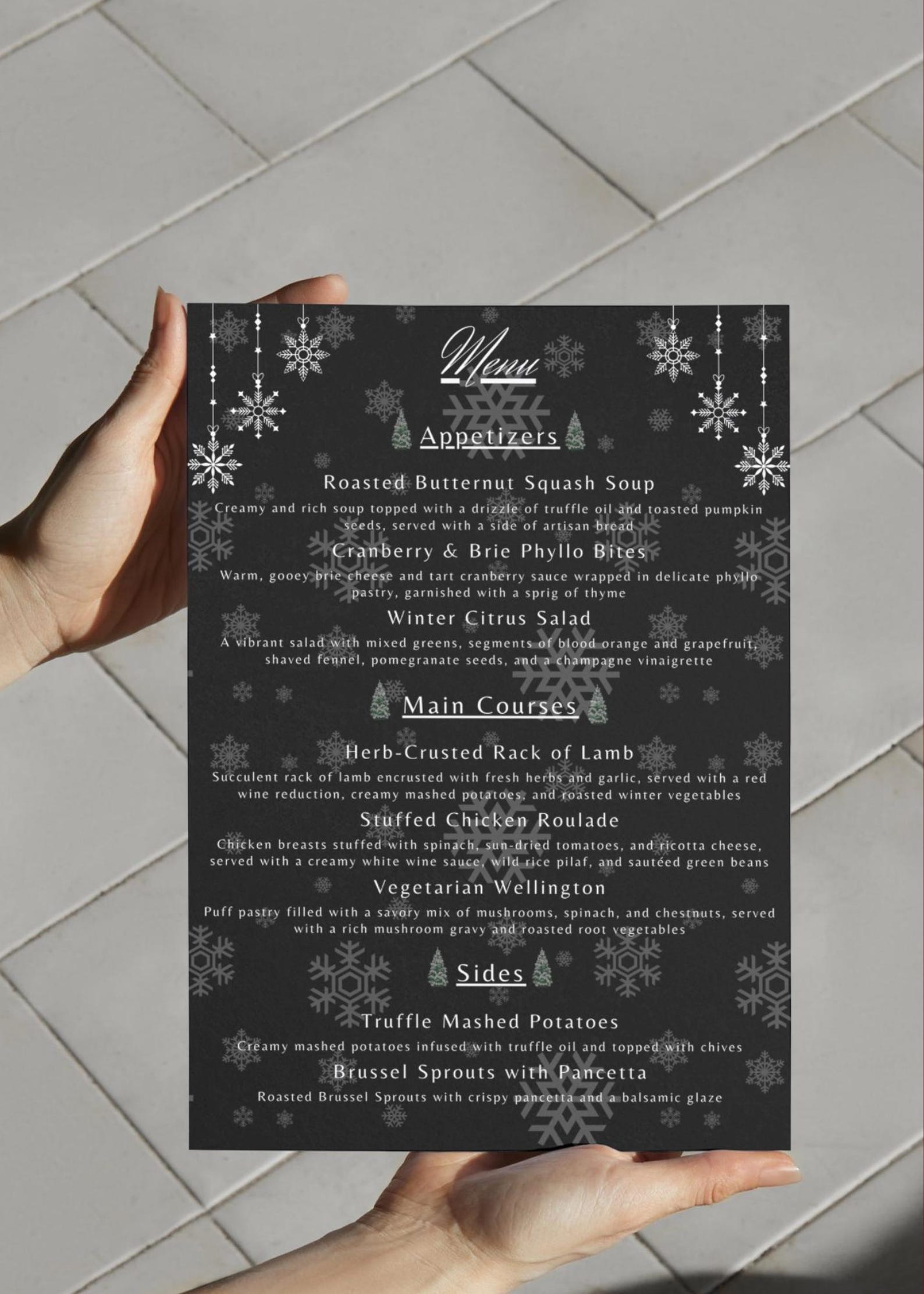 Winter Wedding Menus Elegant and Chic Christmas Party Menus Snowflake ...
