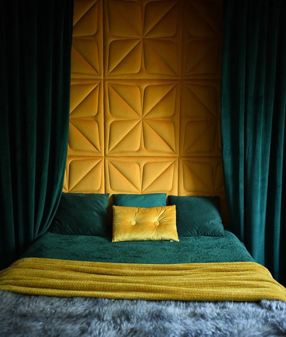 Elegant Velvet Upholstered Wall Panel I Bed Headboard I Bedroom Living ...