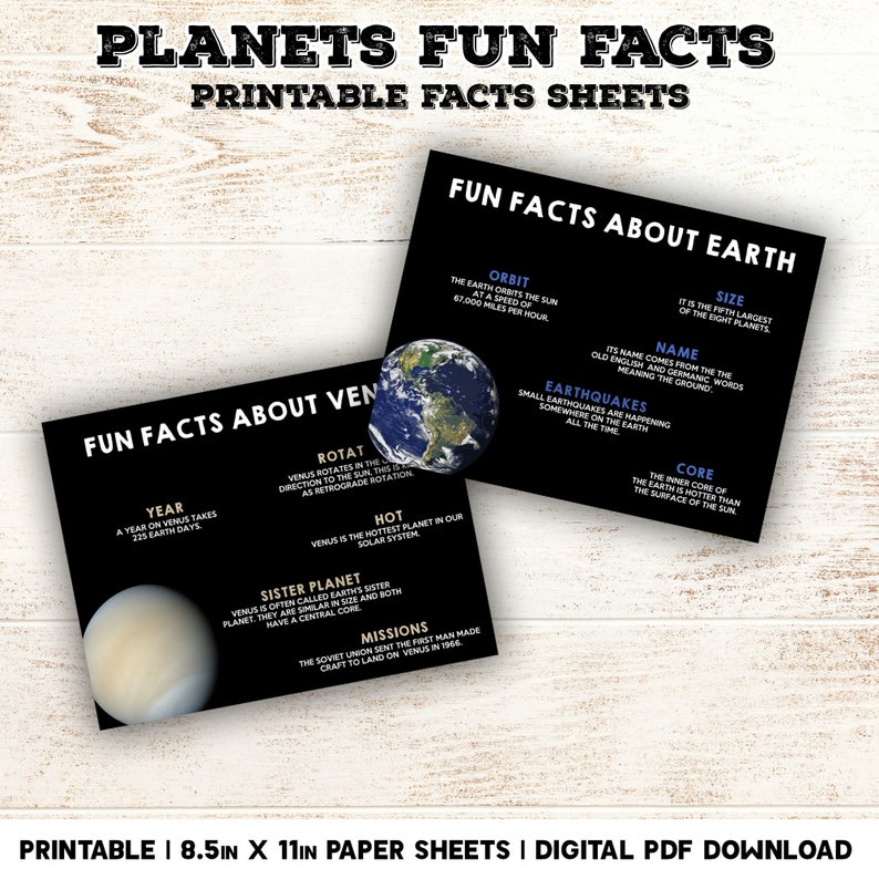 Planets Space Fun Facts Cards, Printable Learning Sheets, Printable PDF ...