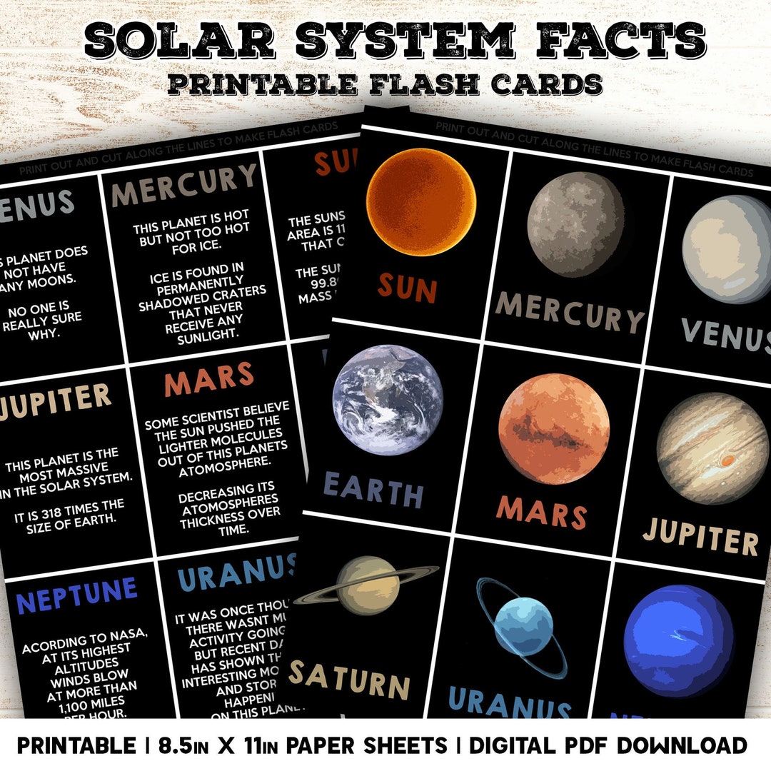 Solar System Planet Flash Cards Printable Learning Sheets - Etsy