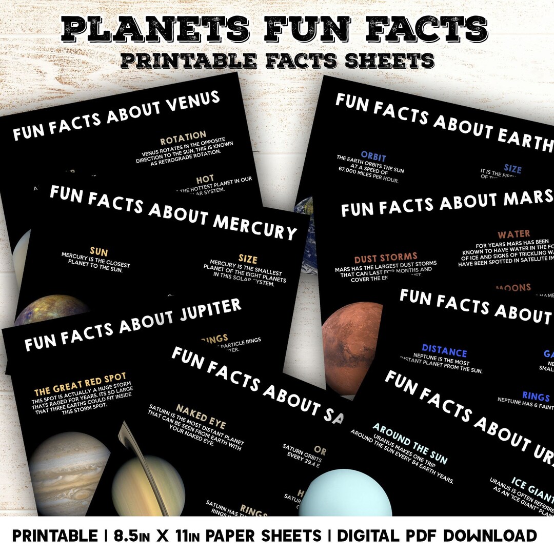 Planets Space Fun Facts Cards, Printable Learning Sheets, Printable PDF ...
