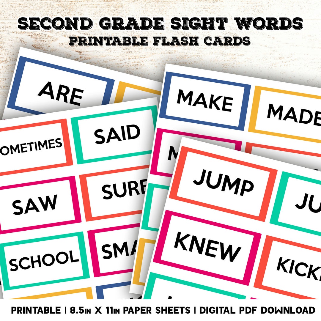 Second Grade Sight Words Flash Cards, Printable Learning Sheets, PDF ...