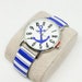 Women's Quartz Watch With Marine Anchor Pattern, White and Blue Stripes ...