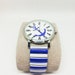 Women's Quartz Watch With Marine Anchor Pattern, White and Blue Stripes ...