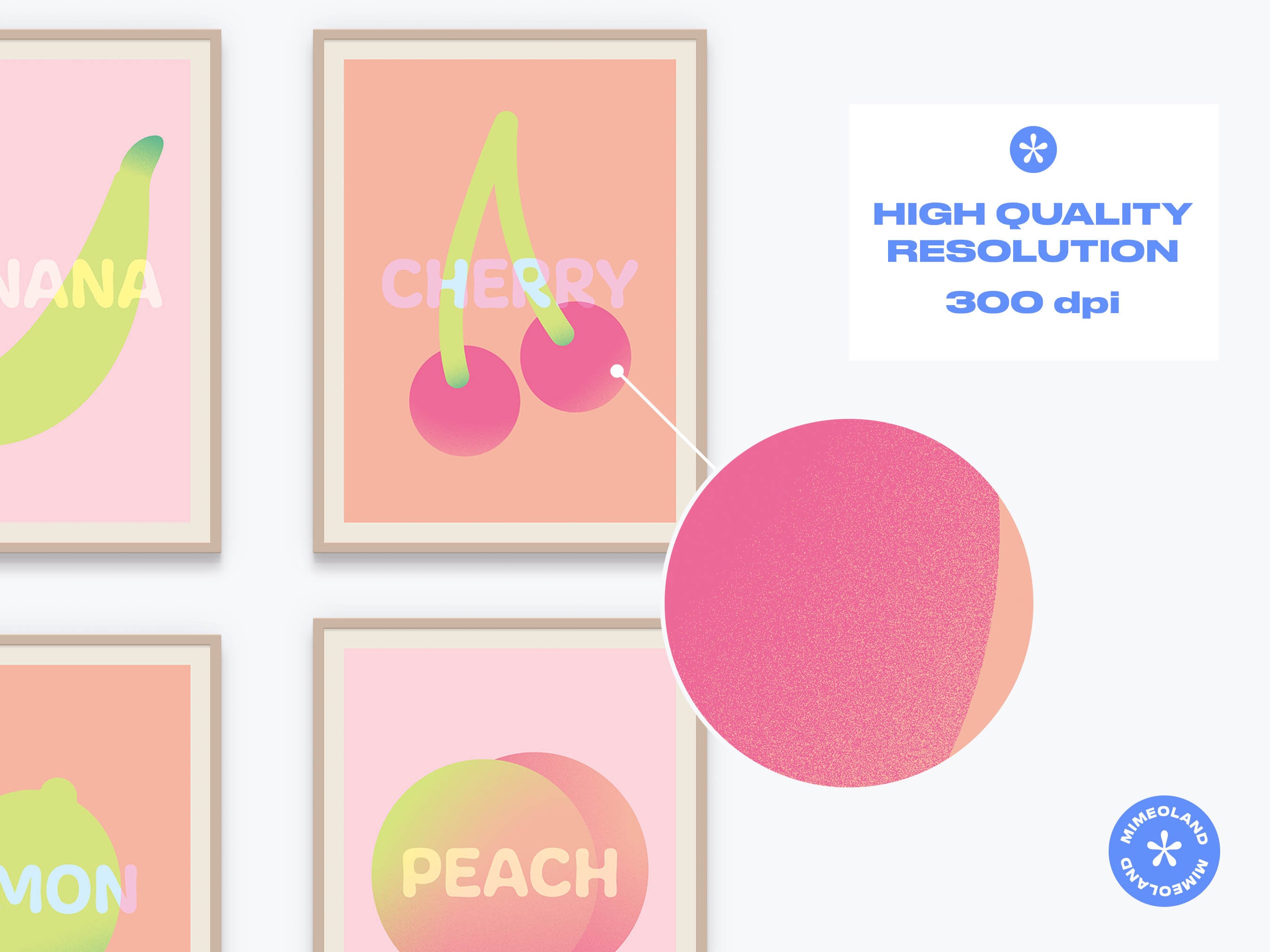 Set of 4 Minimalist Modern Fruit Art Print, Neon Colourful Trendy Wall ...