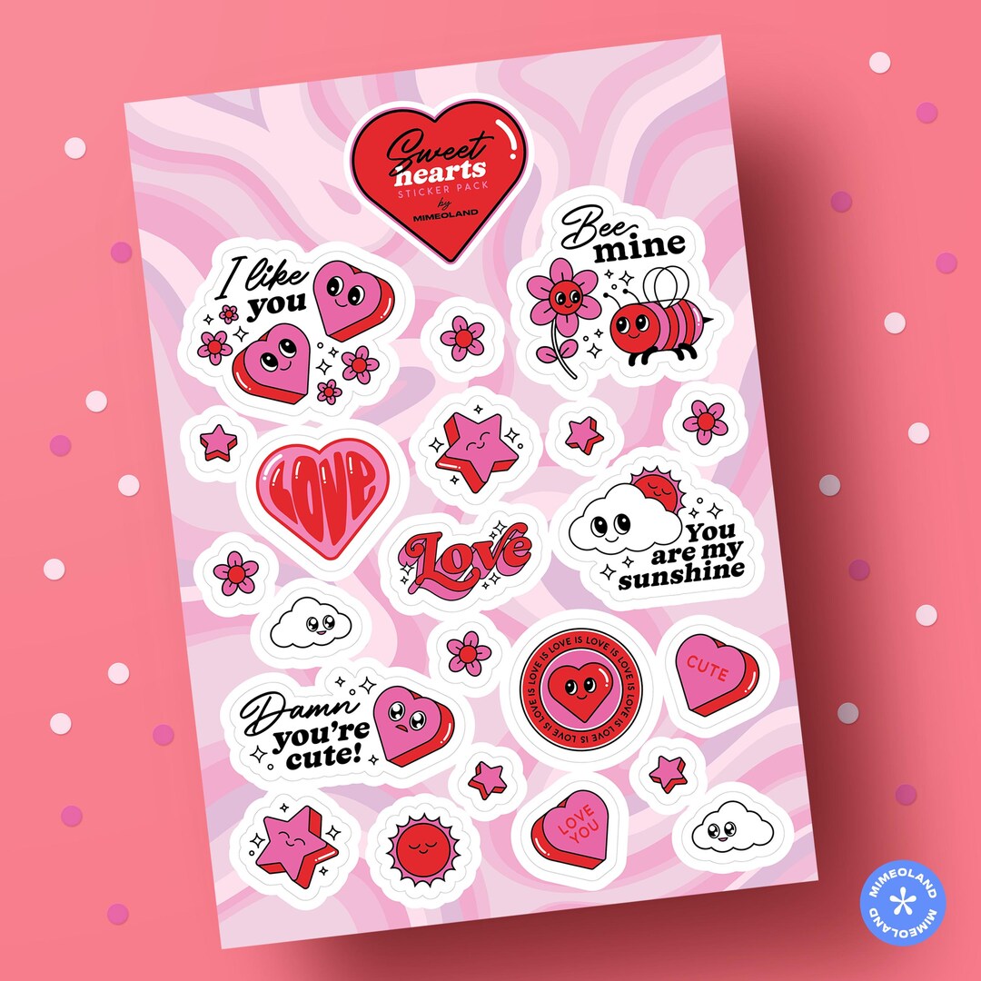 Love Gift Wrapping Scrapbooking Stickers | 22pc | Sweet Hearts Retro ...