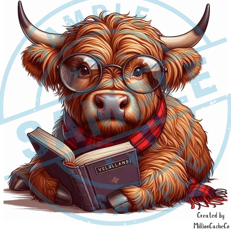 Highland Cow Illustration - Cute Highland Cow With Glasses | Digital ...
