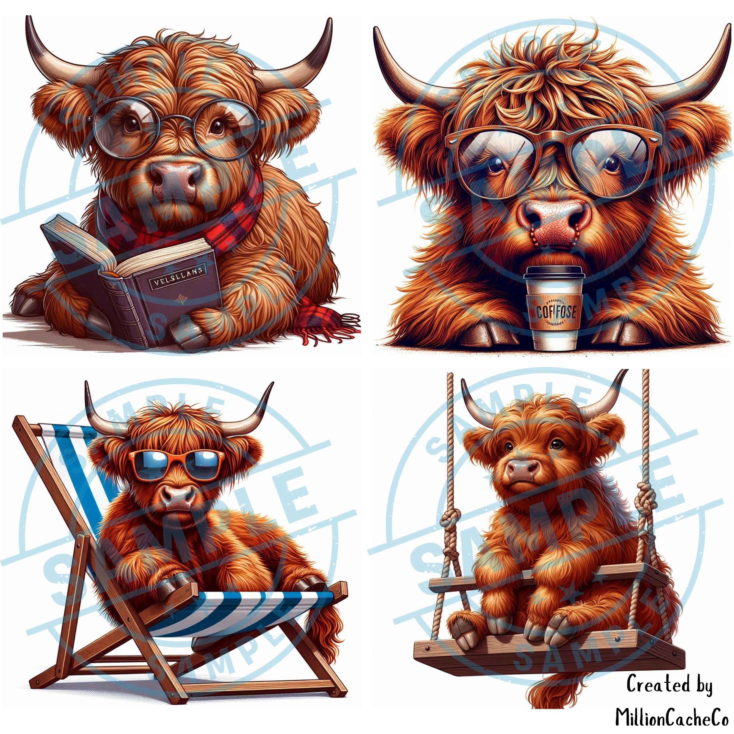 Highland Cow Illustration - Cute Highland Cow With Glasses | Digital ...
