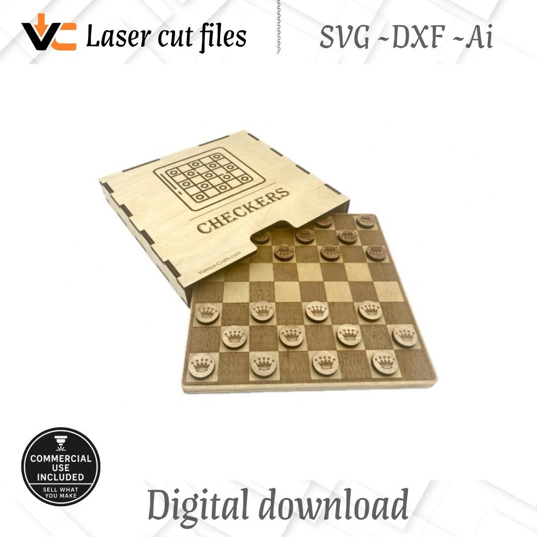 Laser Cut Checkers Game Board With Case & Sleeve | SVG DXF Ai Files ...