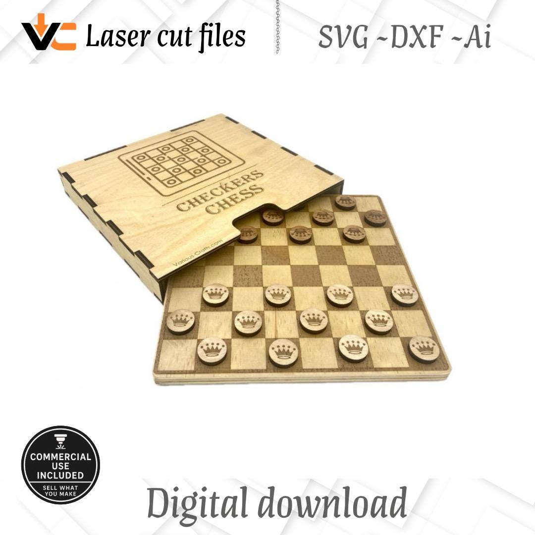 Chess & Checkers Laser Cut File SVG DXF Ai – DIY Combo Game Board ...