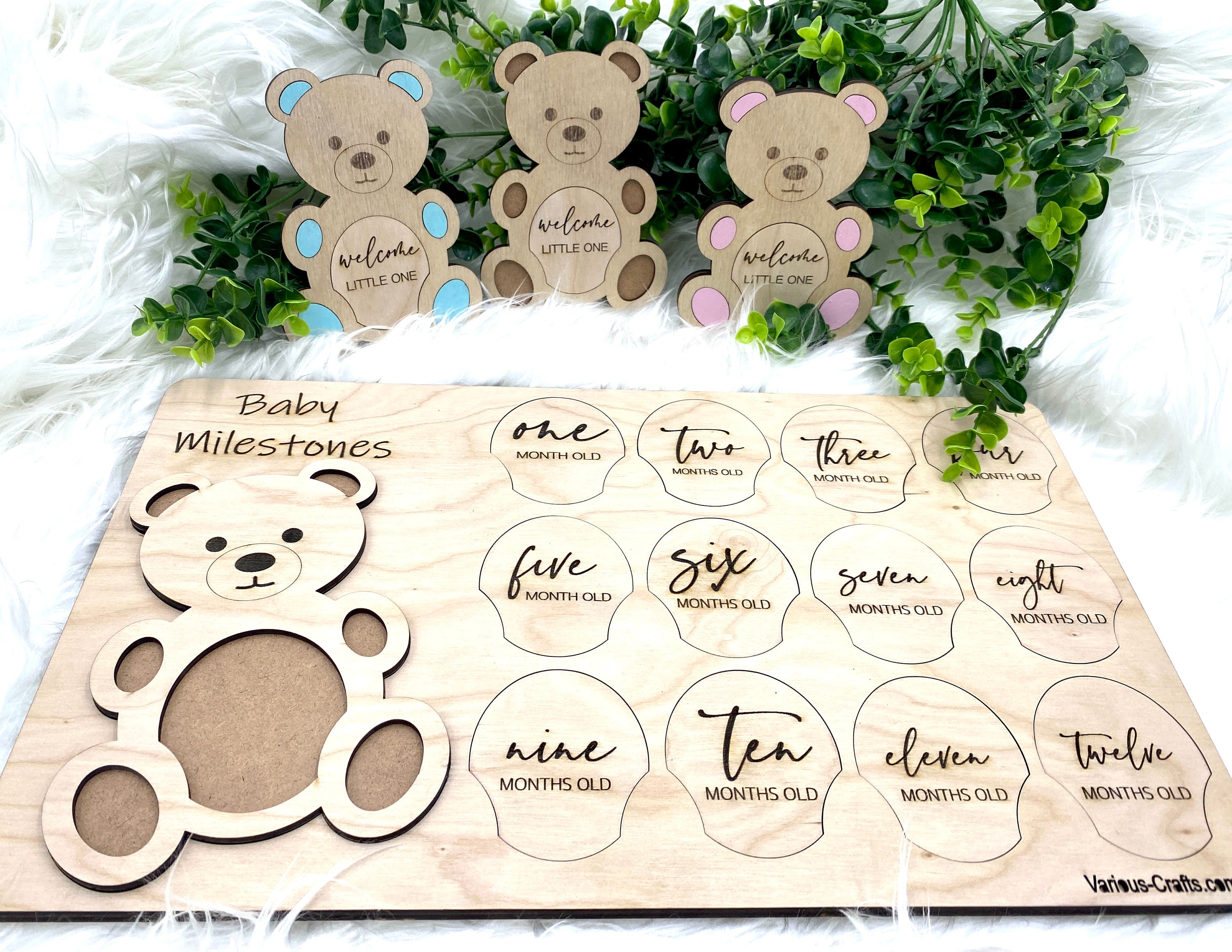 Digital SVG AI DXF Files Laser Engraving Teddy Bear Milestones Set With ...