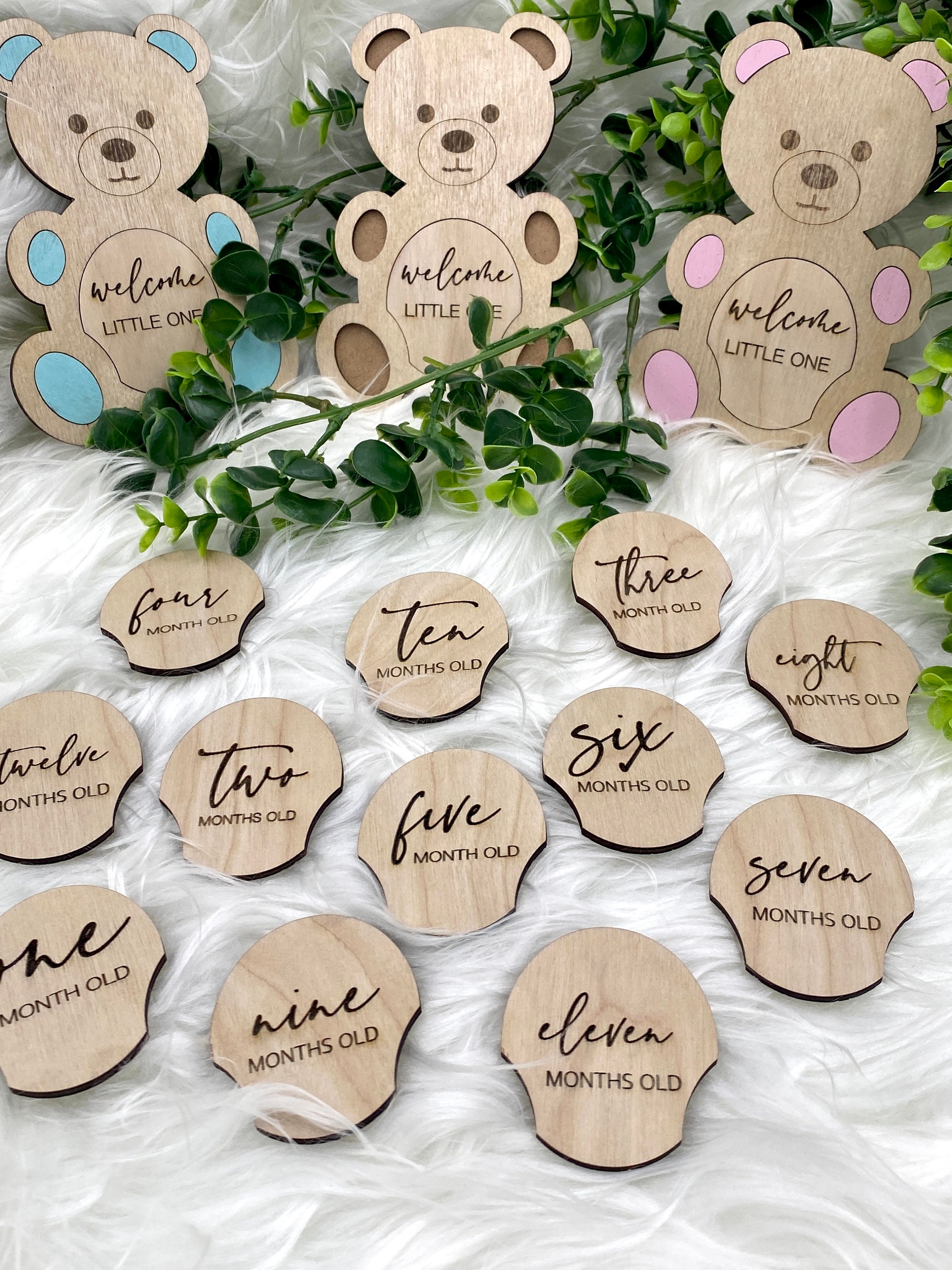 Digital SVG AI DXF Files Laser Engraving Teddy Bear Milestones Set With ...