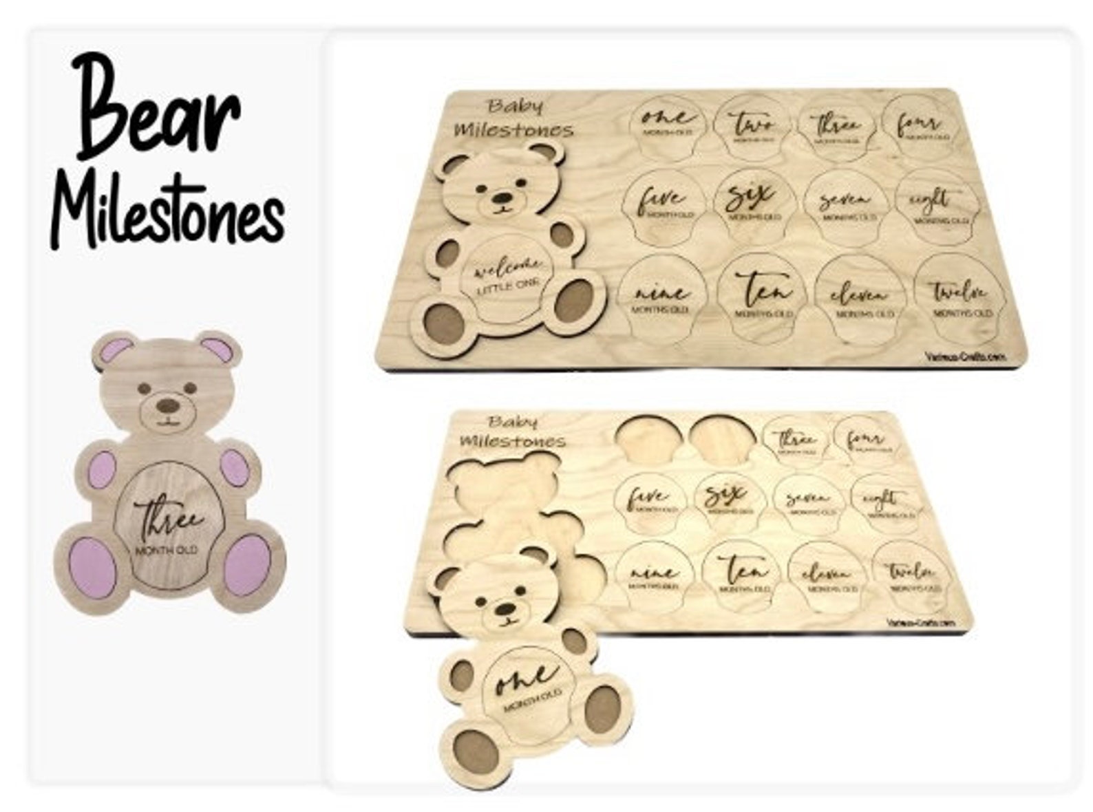 Digital SVG AI DXF Files Laser Engraving Teddy Bear Milestones Set With ...