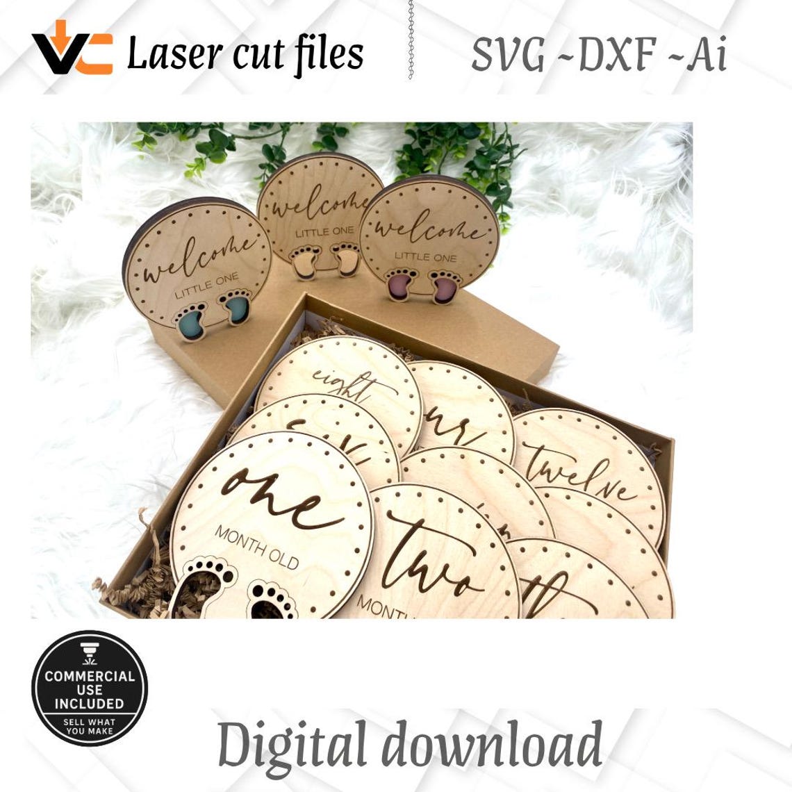 Baby Feet SVG File for Laser Cutting – Newborn Milestone Sign, Nursery ...