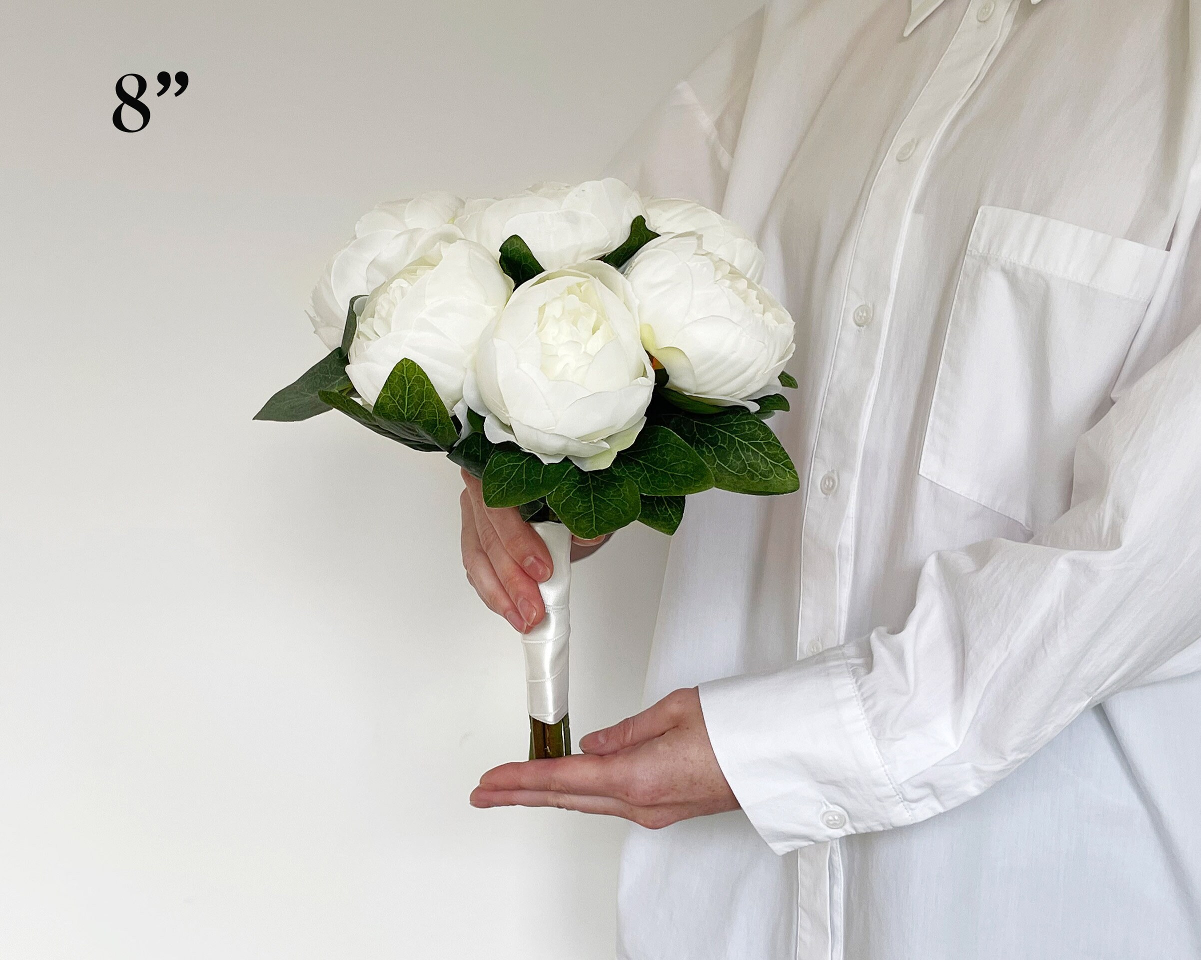 White Ivory Peony Wedding Bouquet, Bridesmaid Bouquet, 11 Artificial ...