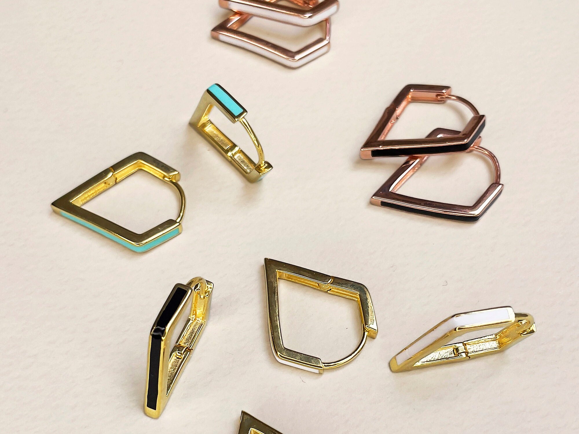 White Enamel Hoop Gold White Angular Hoop Earrings Enamel - Etsy