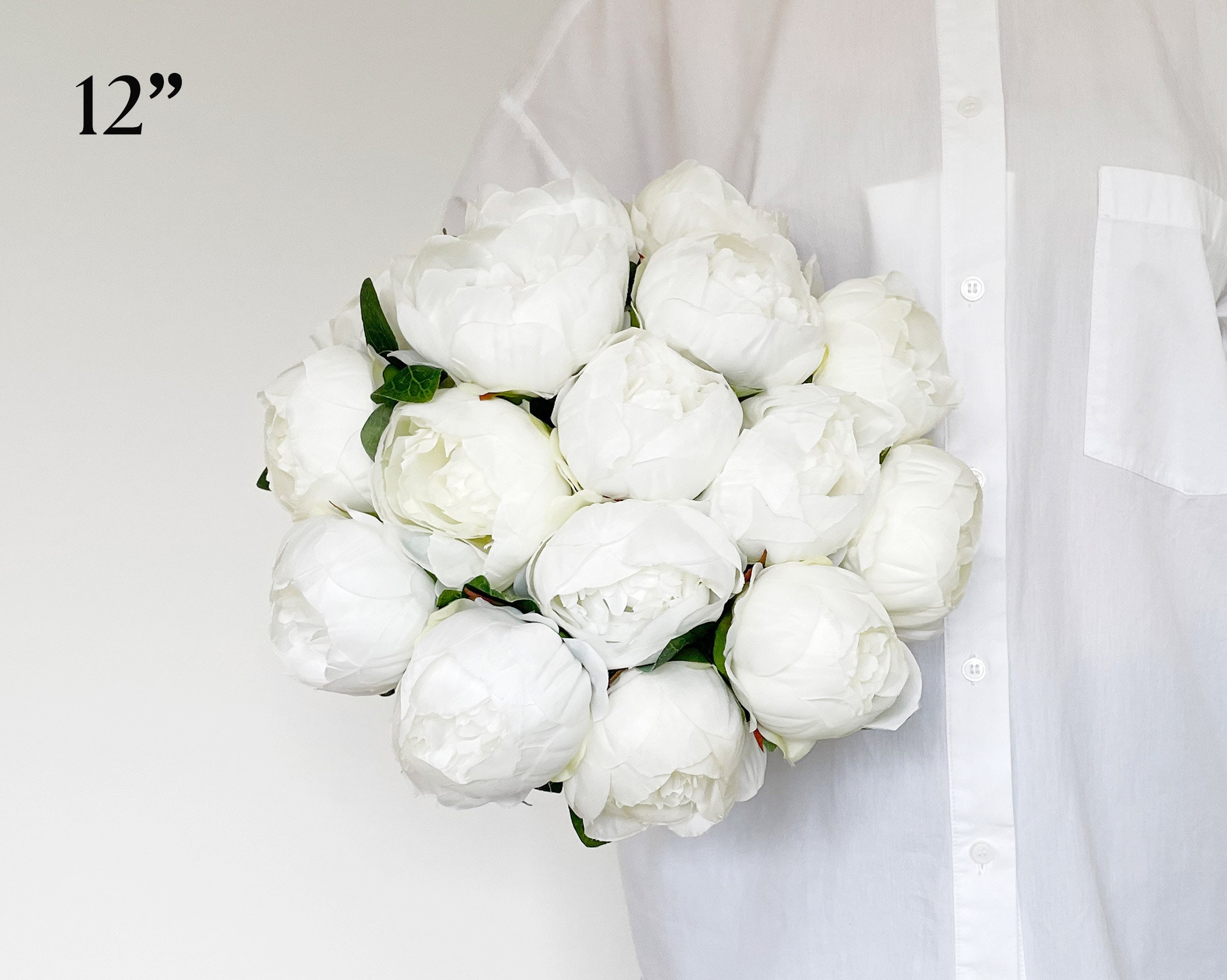 White Ivory Peony Wedding Bouquet, Bridesmaid Bouquet, 11 Artificial ...