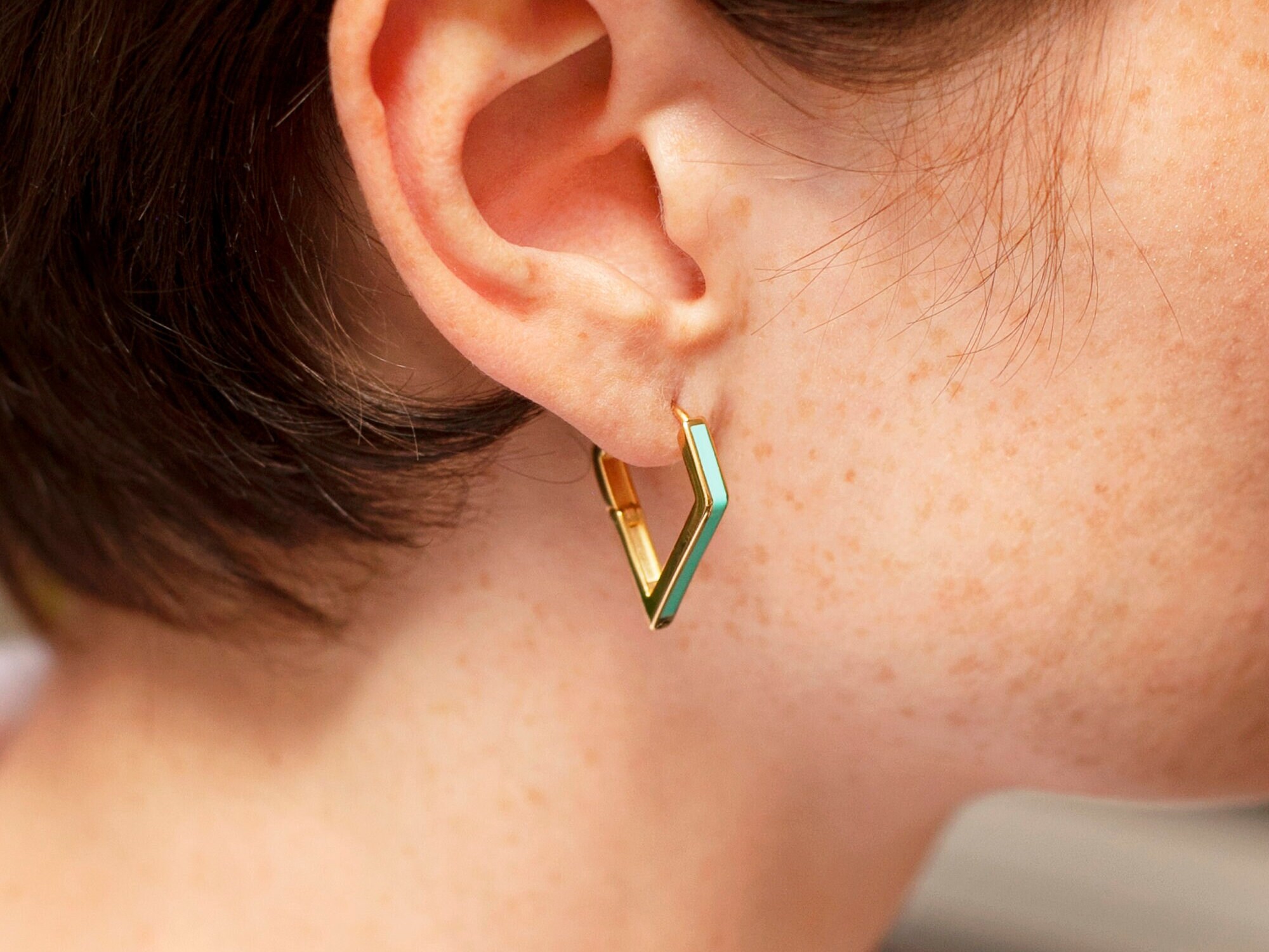 White Enamel Hoop Gold White Angular Hoop Earrings Enamel - Etsy