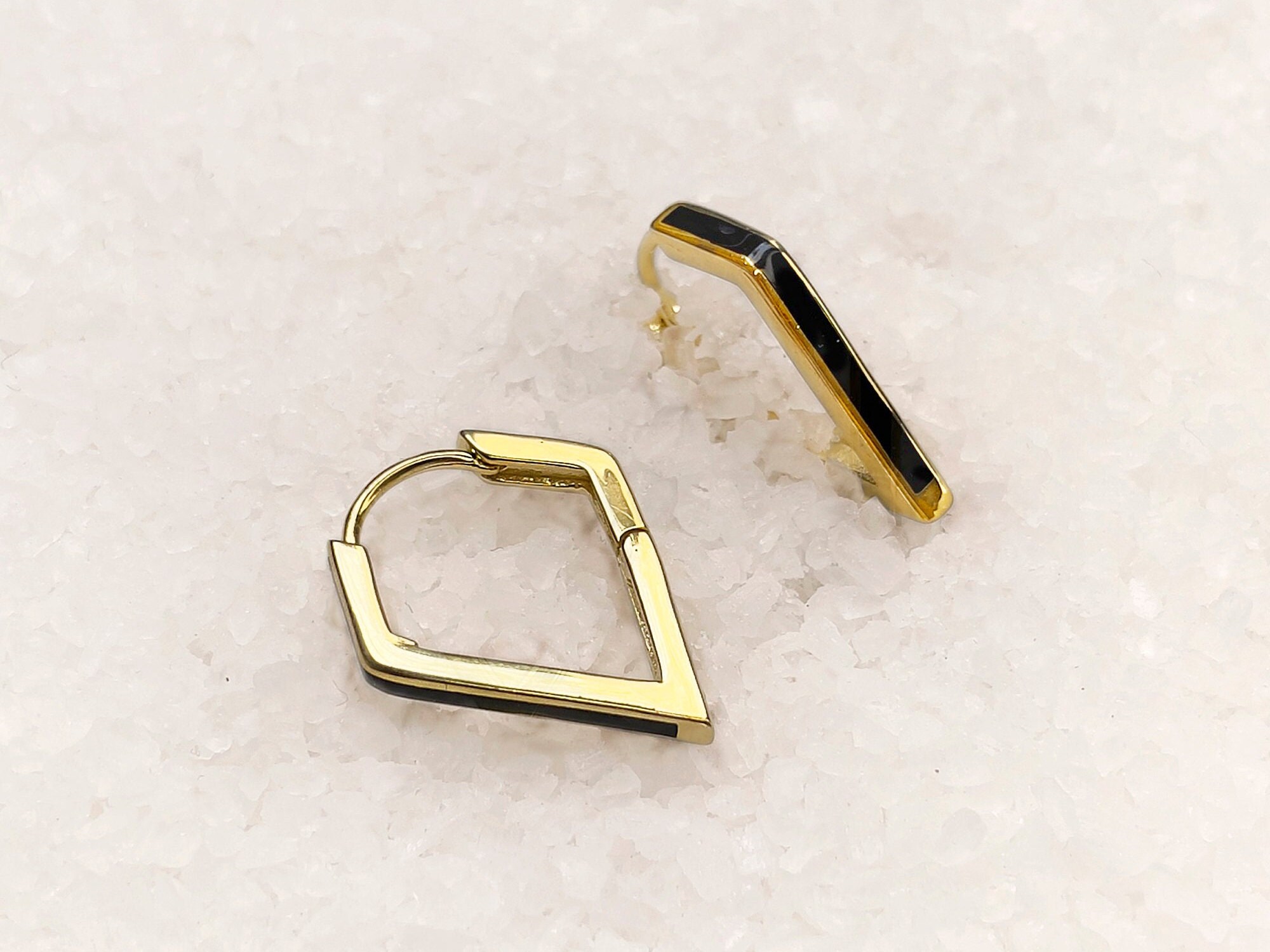 White Enamel Hoop Gold White Angular Hoop Earrings Enamel - Etsy