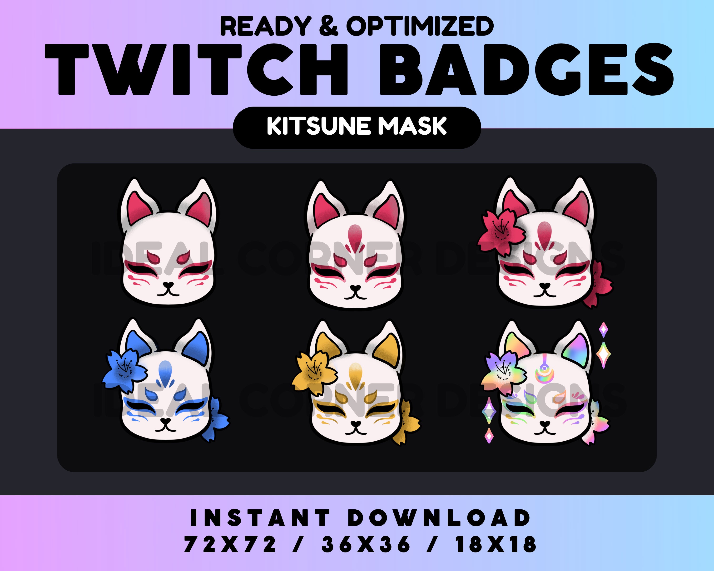 Kitsune Masks BADGES | Instant Download - Japanese Twitch Sub Badge ...