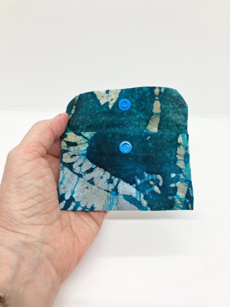 Blue Green Batik Mini Card Wallet, Artisan Made With Upcycled Cotton ...