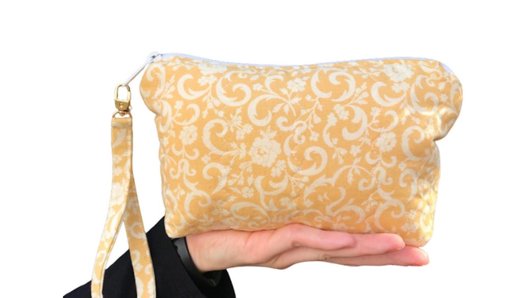 Butter Yellow Swirl Small Zipper Bag Sewn With Upcycled Fabric for Tote ...
