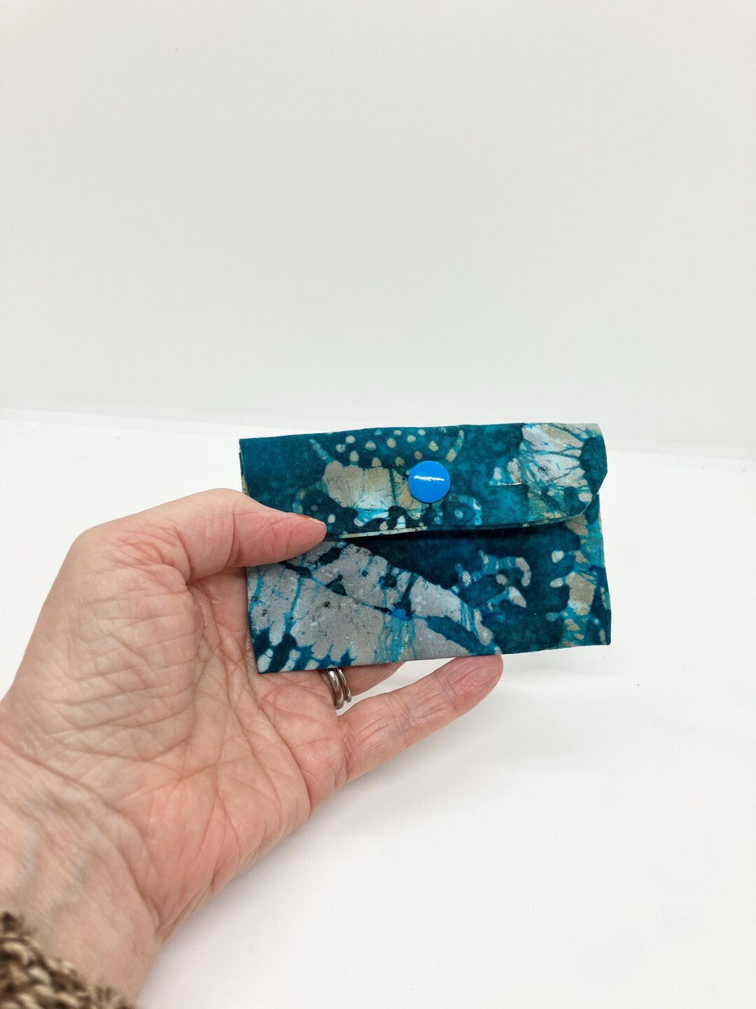 Blue Green Batik Mini Card Wallet, Artisan Made With Upcycled Cotton ...