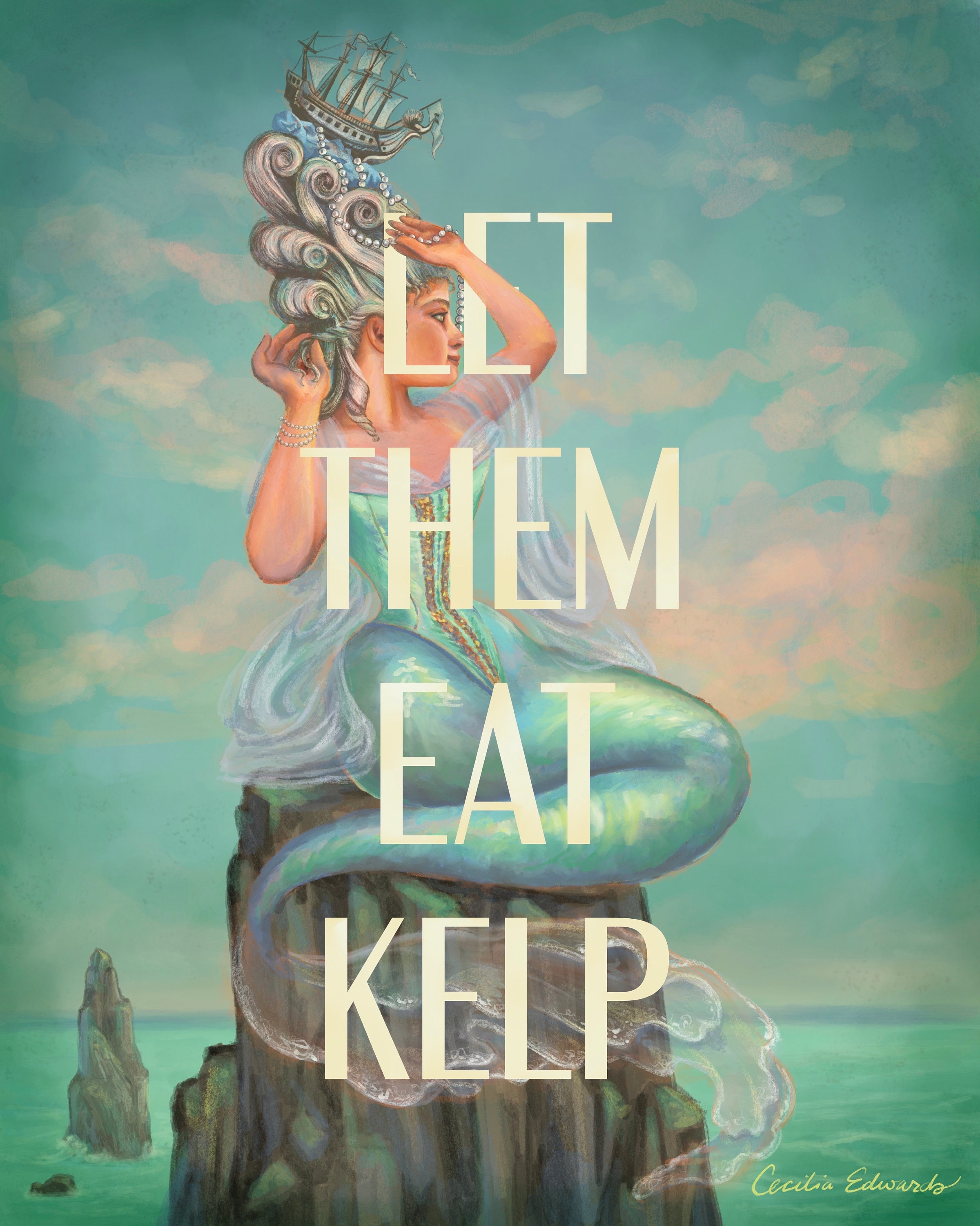 Rococo Marie Antoinette Art Siren Mermaid Digital Artwork Illustration ...