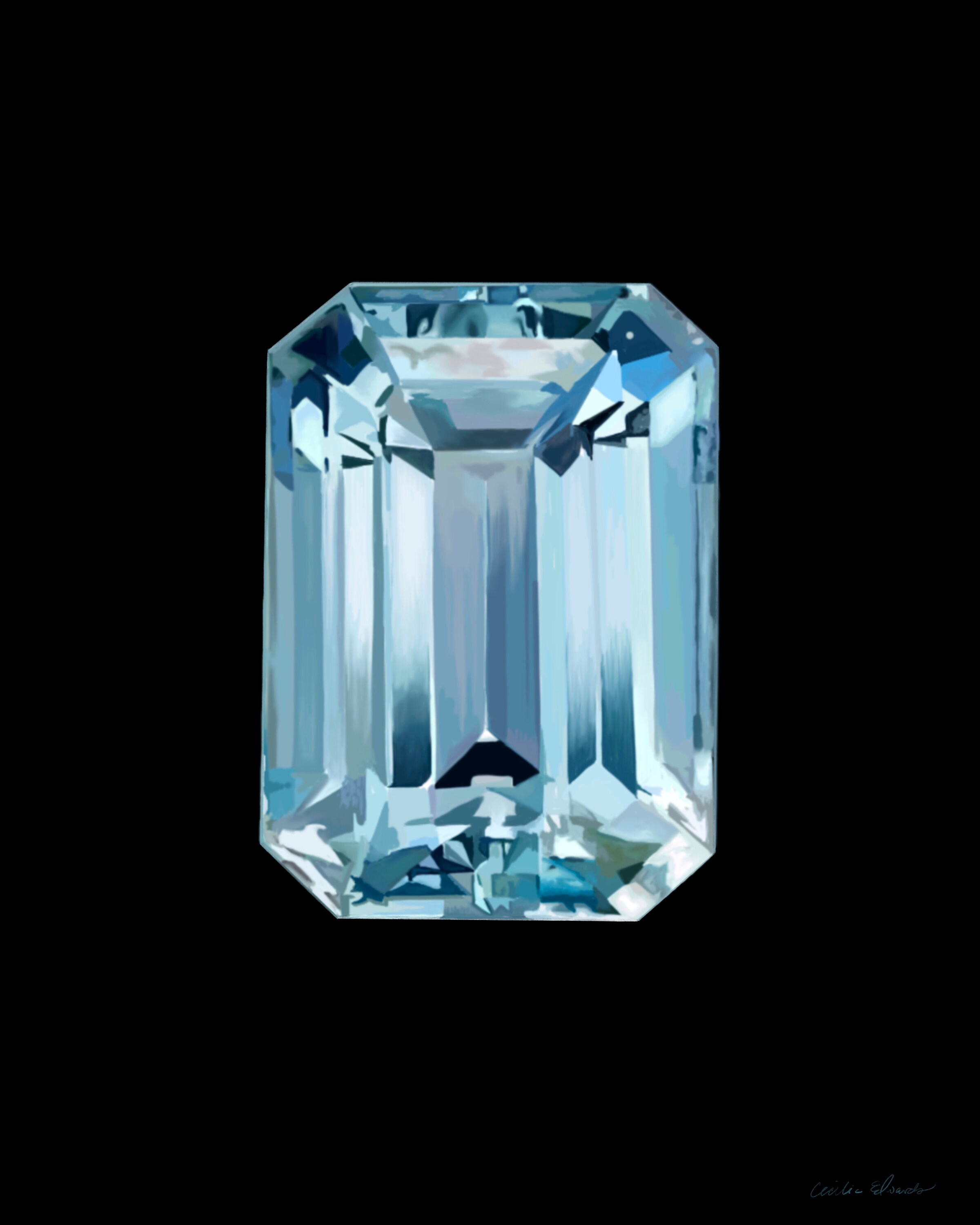 Blue Sapphire Digital Artwork Illustration Aquamarine - Etsy