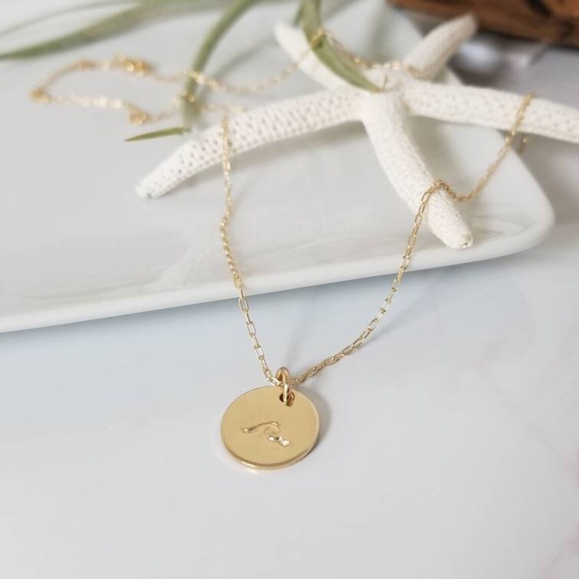 Wave Necklace, Simple Wave Disc, Ocean Wave Necklace, Beach Necklace ...