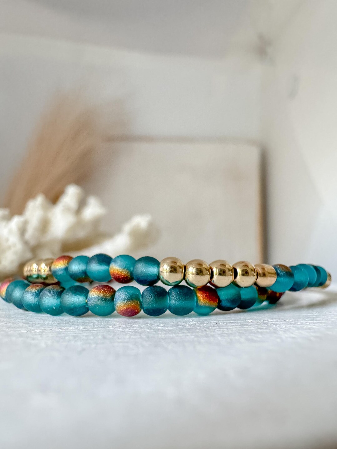 14kt Gold Filled Blue Stone Bead Bracelet - Stacking Bead Bracelet ...