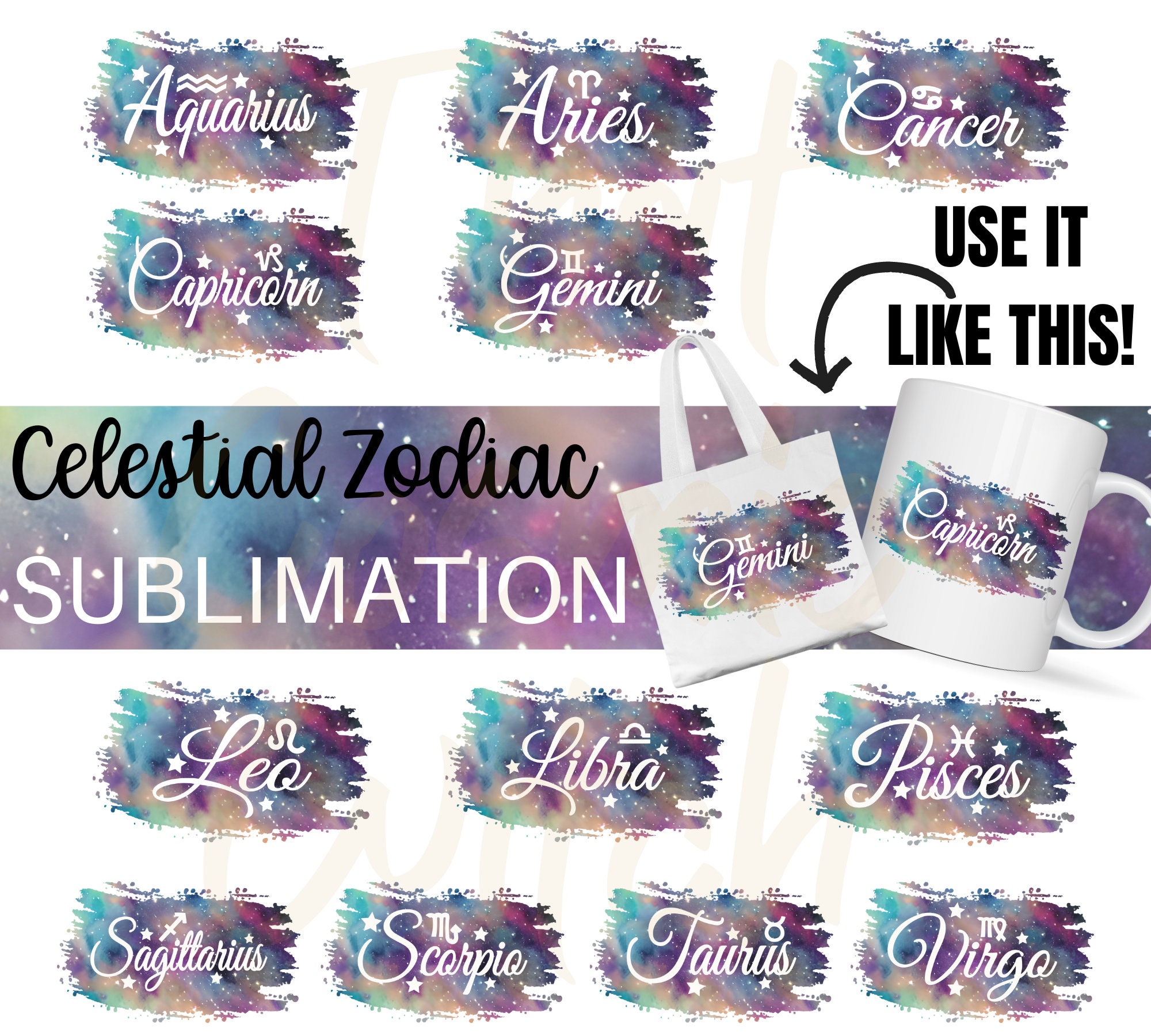 Zodiac Bundle, PNG, Sublimation, Horoscope, Astrology, Astrological Sign, Fantasy, Galaxy ...