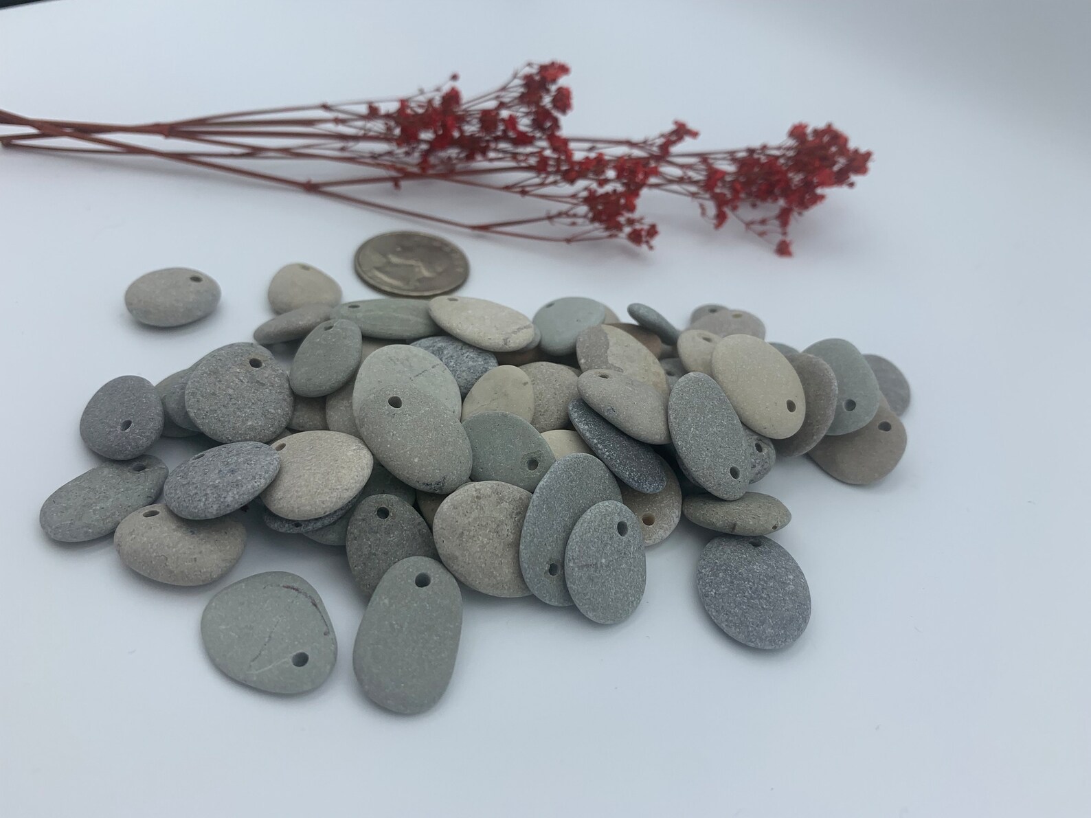 50 Tiny Top Drilled Stone Pebble, Craft Supplies, Natural Rock Beads ...