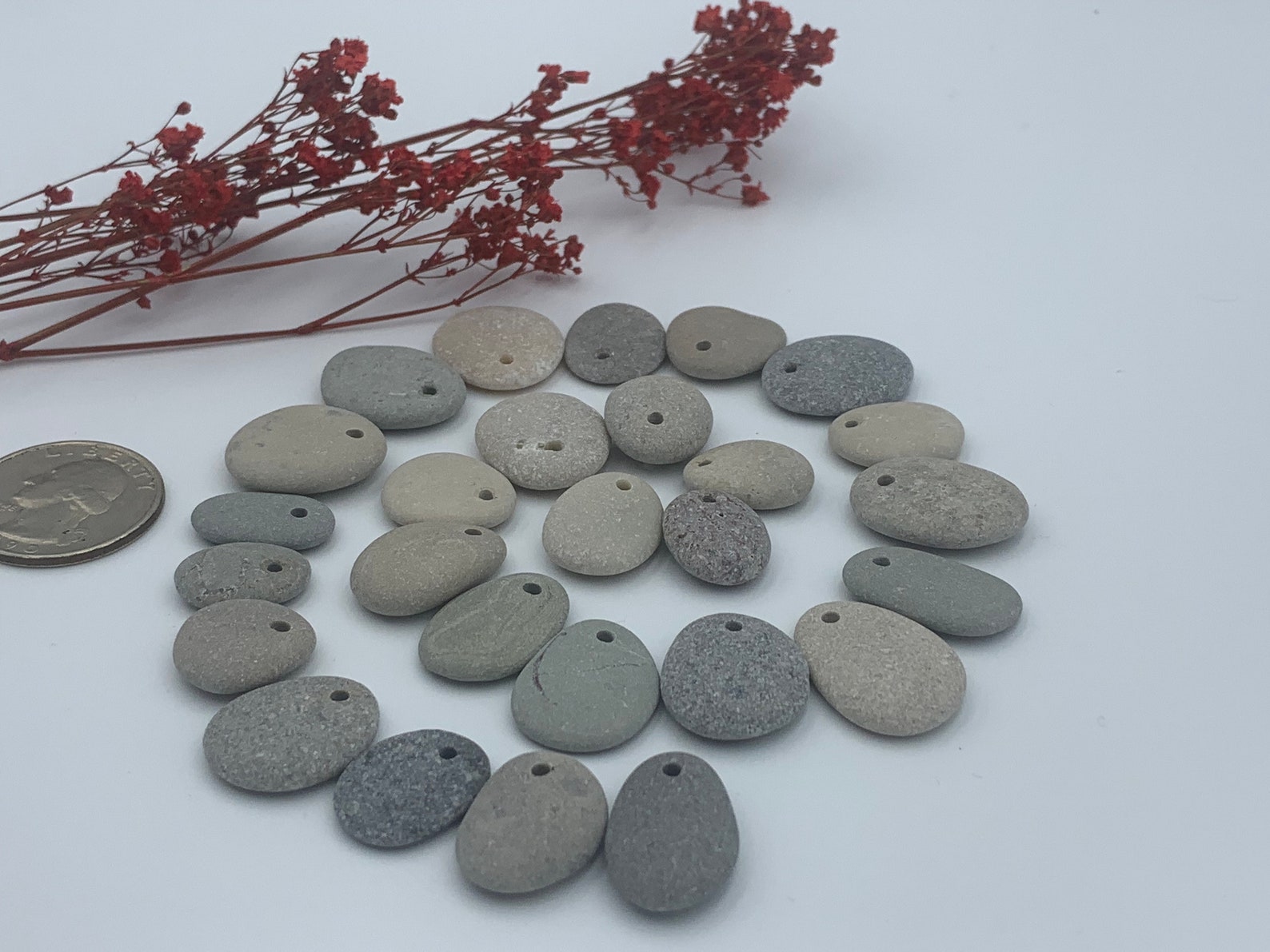 50 Tiny Top Drilled Stone Pebble, Craft Supplies, Natural Rock Beads ...