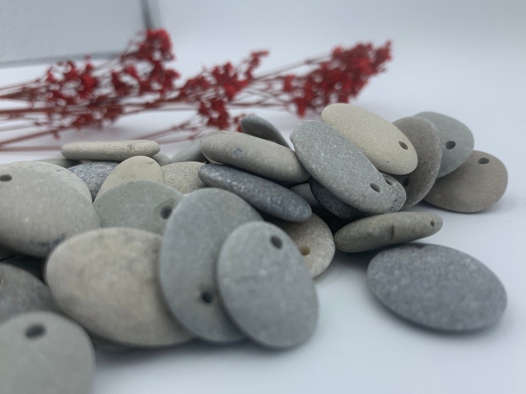 50 Tiny Top Drilled Stone Pebble, Craft Supplies, Natural Rock Beads ...