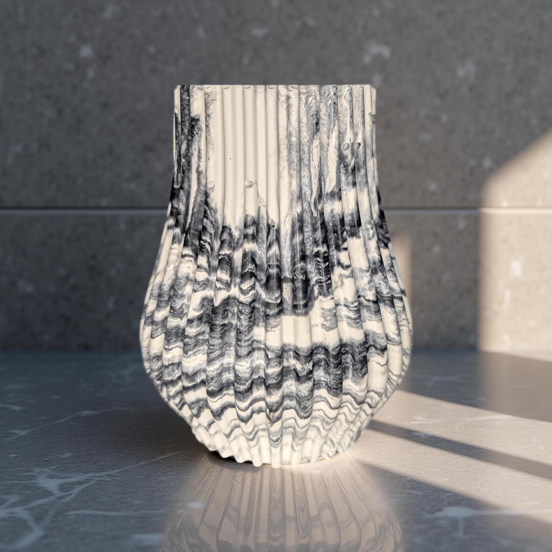 Handmade Ripple Concrete Vase: Modern Fluted Home Decor - Etsy