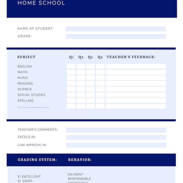 Homeschool Report Card - Etsy