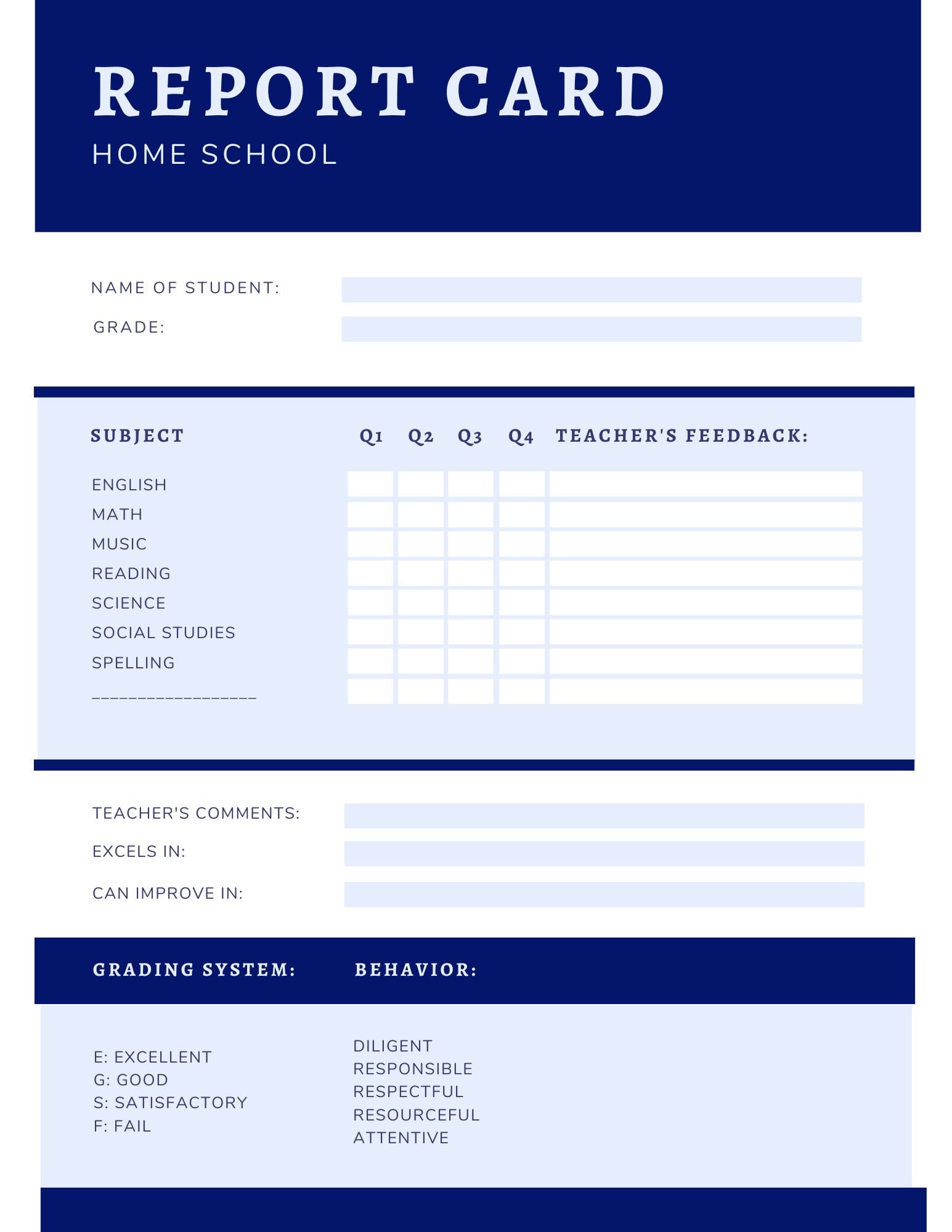 Homeschool Report Card - Etsy