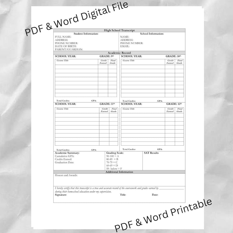 Middle School Transcript - Etsy