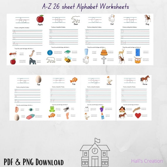 A-Z 26 Page Alphabet Worksheets | Etsy