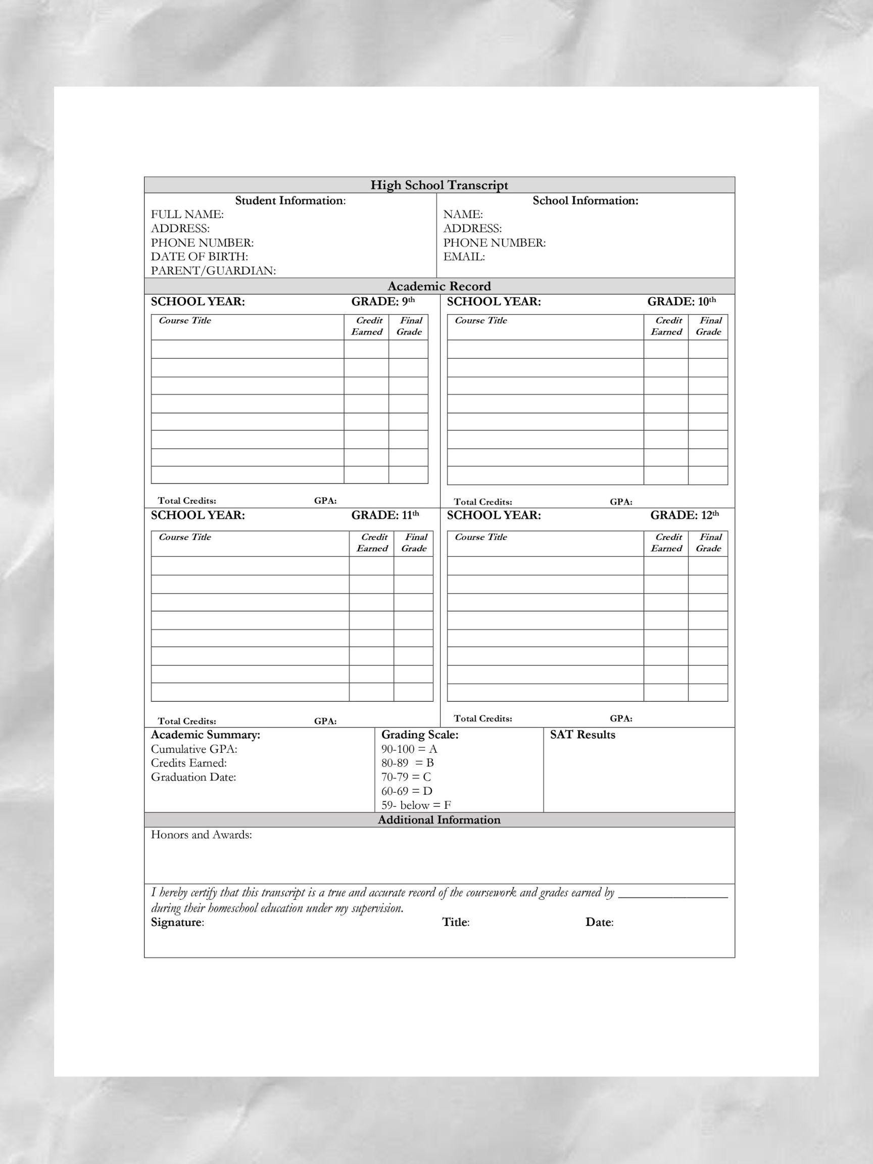 Printable Homeschool Transcript Template | Editable PDF | Instant ...