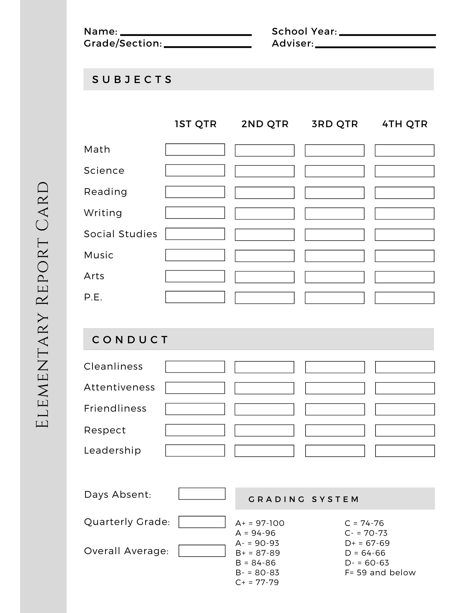 Elementary Report Card Printable | Homeschool Grade Report (digital ...