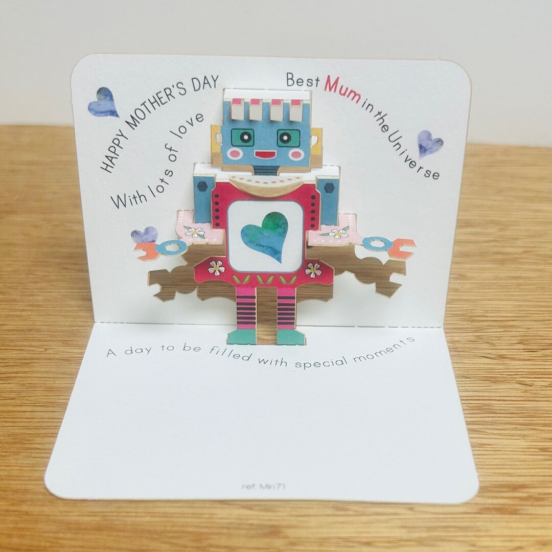 Mini Girl Robot Mothers Day Card, Mini Pop up Card, Card for Her, Robot ...