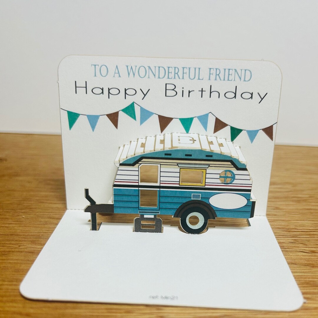 Mini Happy Birthday Caravan Card, Grandad, Grandma, Friend, Pop up Card ...