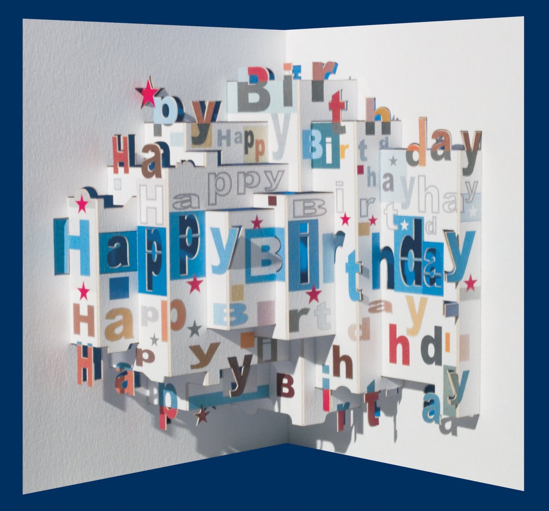Blue ''happy Birthday'' Card - Pop up Card, Card for Her, Card for Him ...
