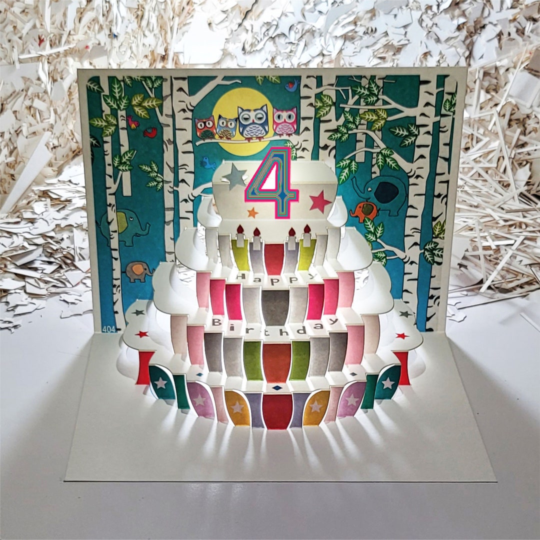 4th Birthday - Owls and Elephants - 'happy Birthday'' - Pop up Card ...