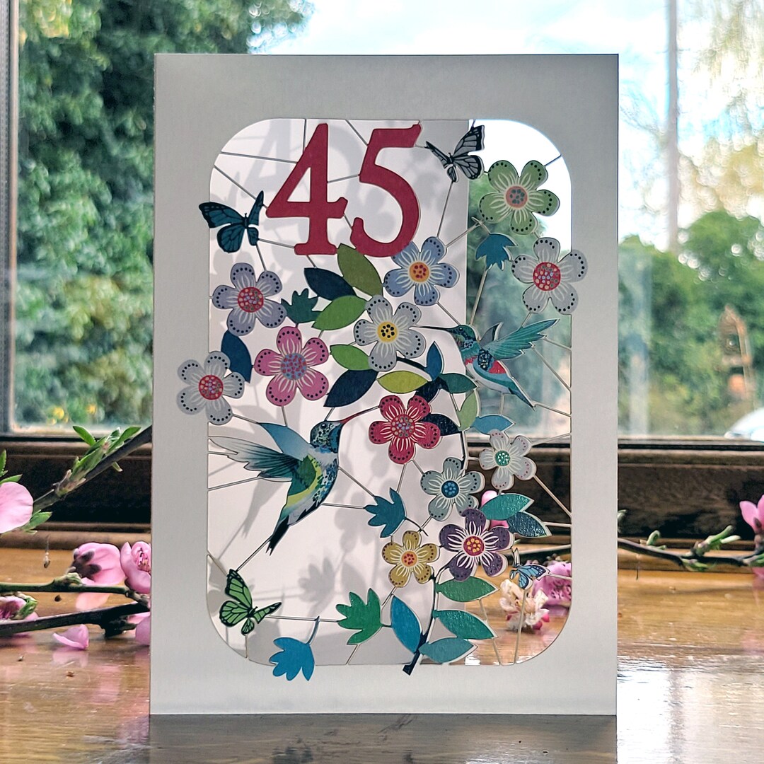 45th Hummingbird Card - Age 45th Birthday Card, 45 Age Birthday Card ...